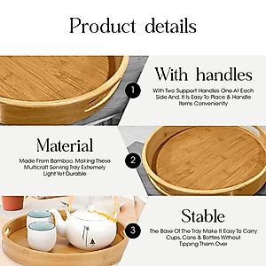 Set of 3 Bamboo Serving Tray, 2 Serving Tray with Handles, Trays for Food Serving, Food Trays for Eating on Couch, Coffee Table Trays for Living Room, Natural Bamboo Tray, Kitchen Decore