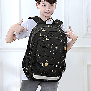 Glaphy Zodiac Sun Moon Stars Boho Constellations Backpack School Bag Lightweight Laptop Backpack Student Travel Daypack with Reflective Stripes