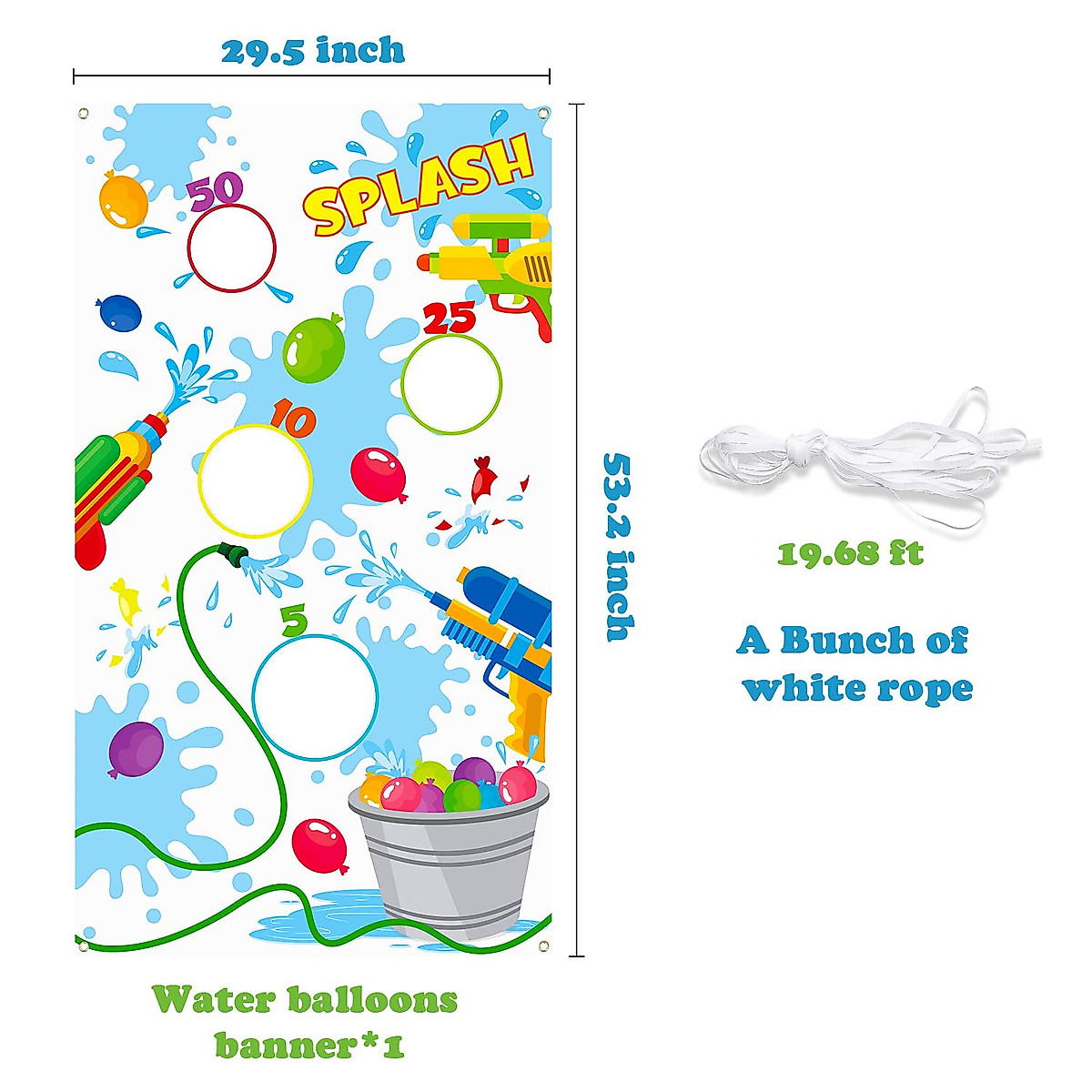 Toss Game Banner for Water Balloons, 4 Score Holes Shooter Target for Water Gun, Swimming Pool Fun Addition Toy for Throwing Water Bomb, Summer Splash Fun for Kids Adults, Pool Party Supplies
