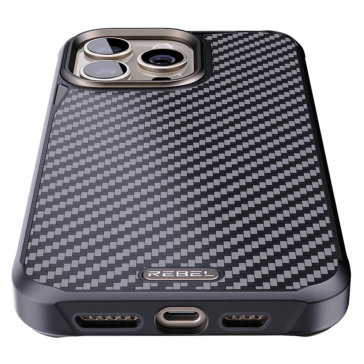 REBEL Case for iPhone 15 Pro Max [Gen-5 Aramid Fiber] Strong MagSafe Compatible, Grippy Sides, Shockproof Corners, Metal Lens + Buttons, Upgraded Protective Design, 6.7 Inch Phone 2023 (Black)