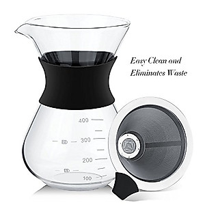 Yosoo Coffee Maker Pot, Manual Hand Drip Coffee Maker Glass Pot with Stainless Steel Filter, 400ml