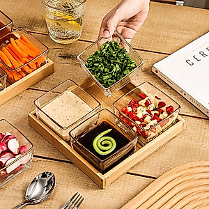 WAOCEO Appetizer Bowls Four-square Glass Snack Dish and Chassis Home Restaurant Divided Fruit Snack Dried Fruit Plate Side Dish Dipping Saucer Salad Bowls (Color : Brass)