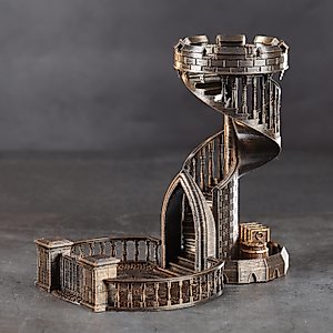 AUSPDICE Dice Rolling Tower and Tray Retro Castle Mold Color for Tabletop Games, D&D and RPG Games (Bronze Color)