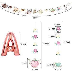 Mity rain Tea Party Decorations - LET'S PAR TEA Aluminum Foil Balloons/Teapots Teacups Tea Party Banner/Floral Tea Party Hanging Decorations for Baby Shower Bridal Shower Girls Birthday Party Supplies