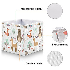 Joisal Forest Animals 11 Inch Cube Storage Bin Collapsible Full Printed Fabric Bins, Box Shelves Cube Storage