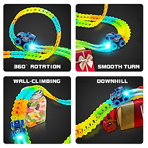 Race Car Track Toys for Kids, Race Car Toys with LED Light and Flexible Changeable Magic Track, Christmas Birthday Gifts Toys for Age 3 4 5 6 7 Years Old Boys Girls