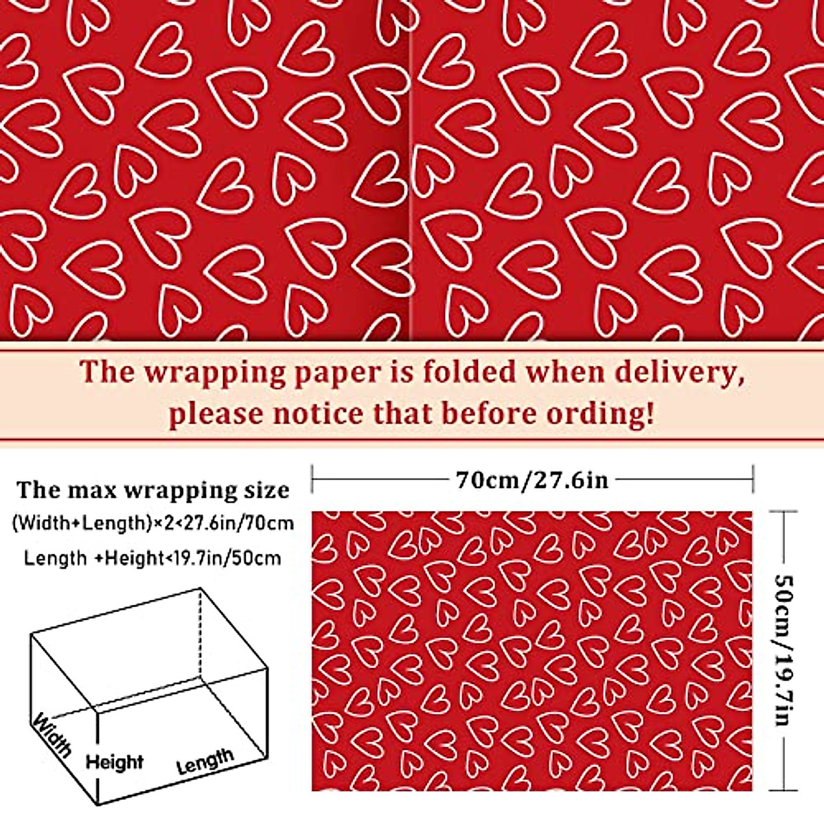 Whaline 12 Sheet Valentine's Day Wrapping Paper Red Heart Truck Gift Wrapping Paper 19.7 x 27.6 Inch I Love You Prints Sweet Present Packing Paper for Wedding Anniversary Baby Shower Birthday