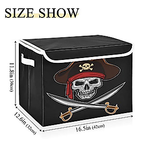 innewgogo Pirates Skull Storage Bins with Lids for Organizing Closet Organizers with Handles Oxford Cloth Storage Cube Box for Car