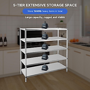 Garvee Stainless Steel Shelves,47x18x72 in Storage Shelf 5-Tier Heavy Duty Storage Rack Shelving Capacity Shelf Unit for Kitchen Garage Office Restaurant Warehouse