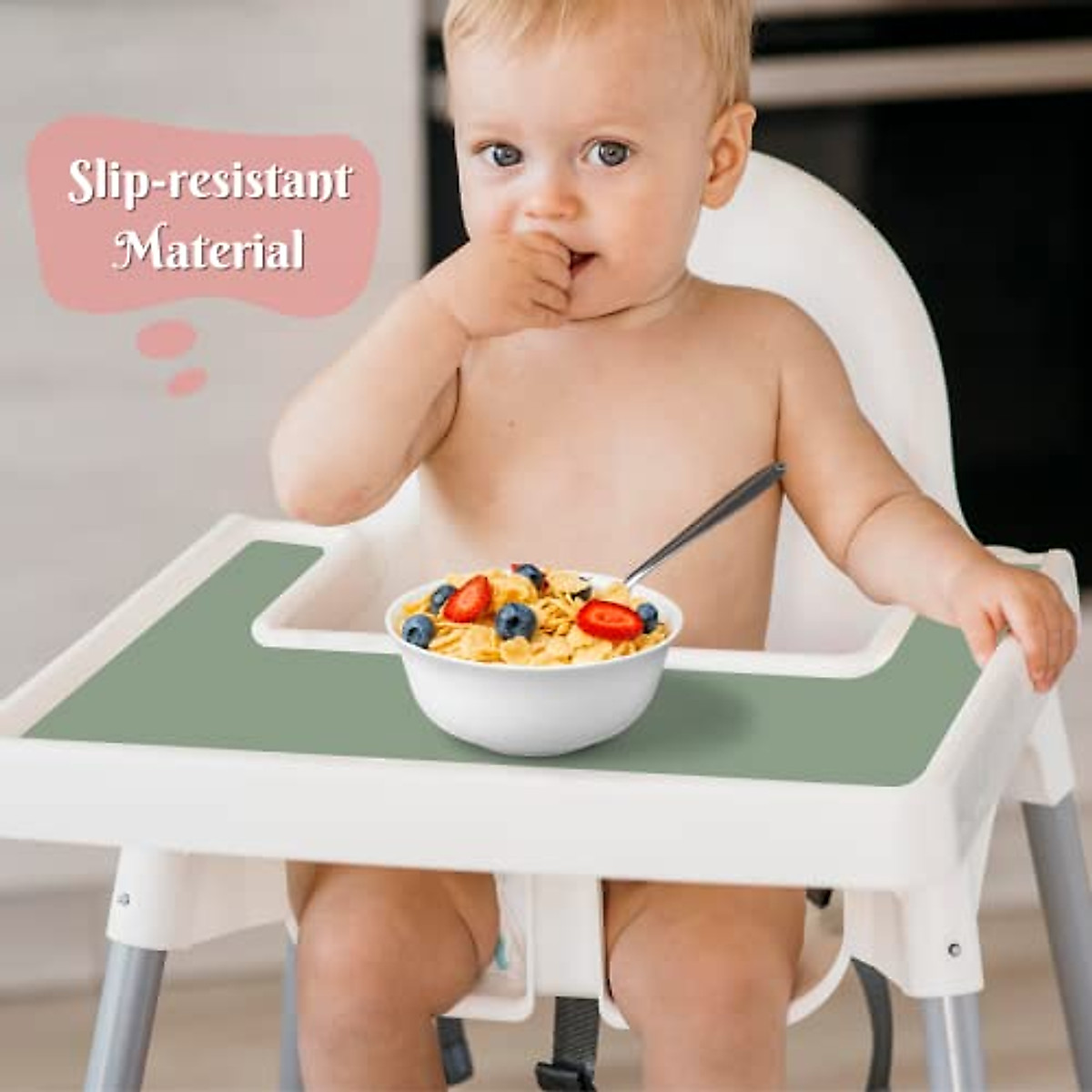 Kalovin High Chair Placemat for IKEA Antilop Baby High Chair, Silicone Placemats, High Chair Tray Finger Foods Placemat for Babies, Toddlers (Sage)