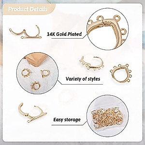Craftdady 12 Pairs Huggie Hoop Earring Findings 14K Gold Plated Brass Hoop Earrings with Multi Loops Circle Teardrop Flower Leverback Ear Wires Components for DIY Earrings