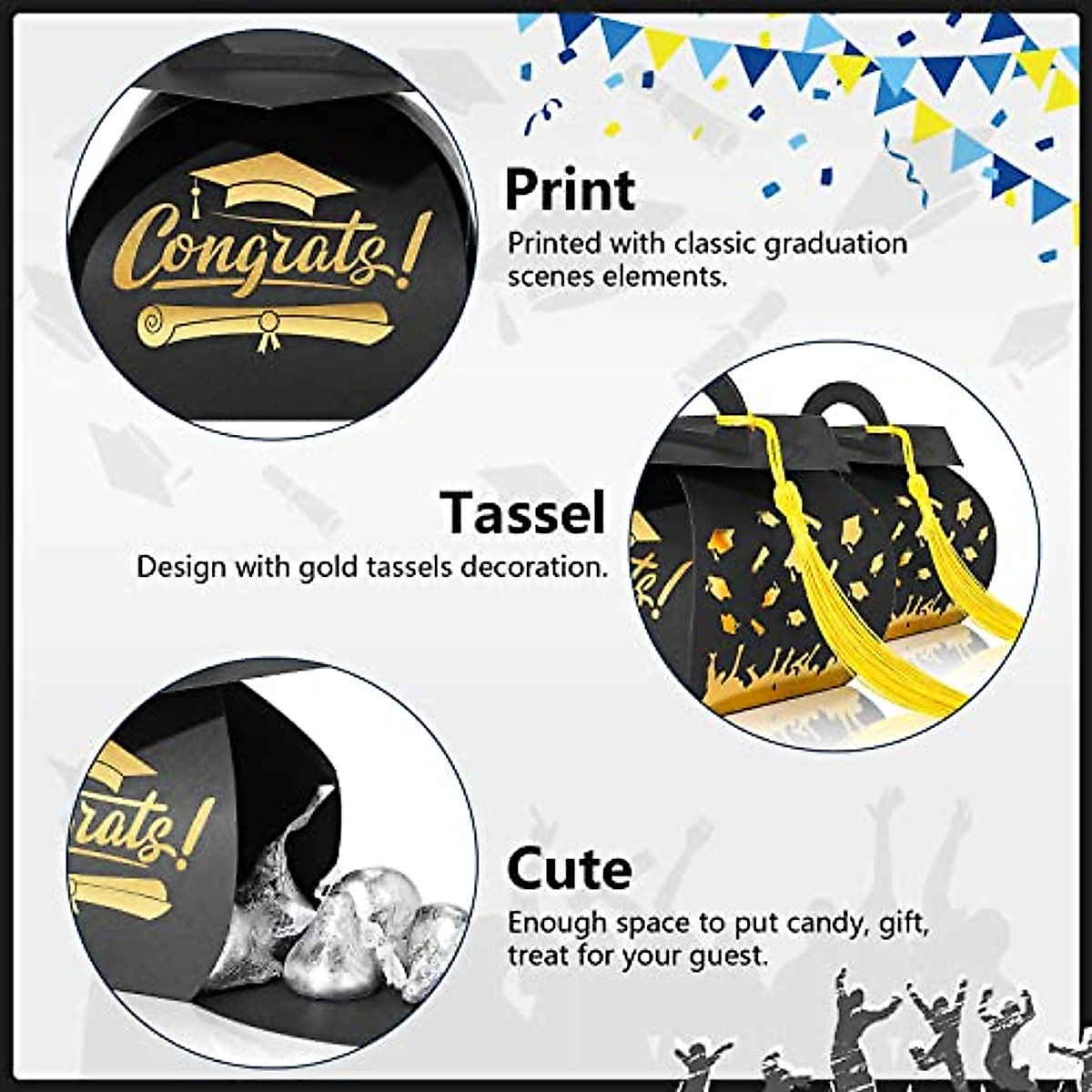 30 Pieces Graduation Cap Gift Box Graduation Party Favors Graduation Candy Box Treat Box with Gold Tassel Graduation Centerpieces for Tables 2022 Graduation Decorations Grad Party Supplies (Black)