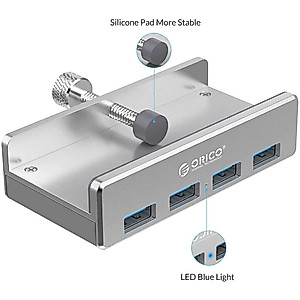 ORICO USB 3.0 Hub Clamp Adapter, Aluminum 4-Port USB Splitter with Extra Power Supply Port and 4.92 FT USB Data Cable, Ultra-Portable USB Expander for 2021 iMac/Laptop/PC