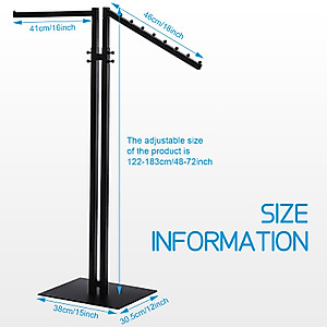 Ripeng 2 Way Clothing Rack with Straight and Slant Arms Heavy Duty Clothes Rack Garment Rack for Retail Restaurants Storage Display, Adjustable from 48 Inch to 72 Inch (Black)