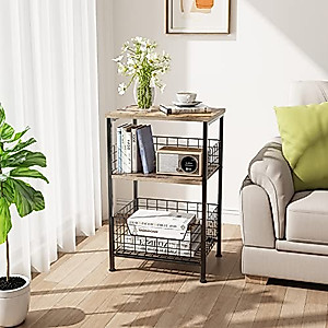 X-cosrack End Table,Industrial Retro Side Table Nightstand Storage Shelf for Living Room Bedroom Kitchen Family and Office,Stable Wood and Metal Frame, Patent Pending(Brown&Black)