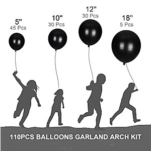 110pcs Black Balloon Garland Arch Kit, 18 12 10 5 Inch Different Sizes Pack Black Latex Party Balloons for Graduation Birthday Baby Shower Halloween Party Decorations