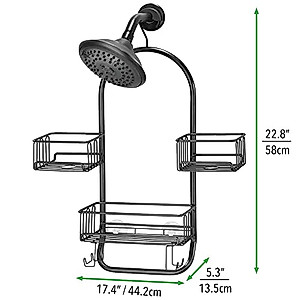 mDesign Modern Metal Wire Bathroom Tub & Shower Caddy, Hanging Storage Organizer Center - 2 Wash Cloth/Razor Hooks, 3 Baskets - for Bathroom Shower Stalls, Bathtubs, Rust Resistant Steel - Matte Black