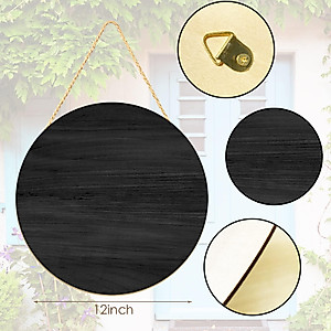 12 Inch Black Blank Unfinished Wooden Circle Sign Round Hanging Decorative Wood Plaque Wooden Sign with Ropes for DIY Crafts, Door Hanger, Sign, Wood Buring, Painting, Christmas Decor