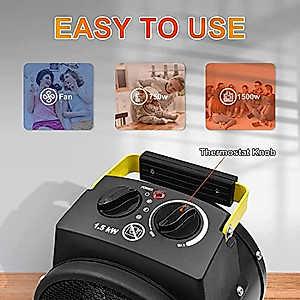 SEEYANG Portable Electric Heater, 1500W Outdoor Space Heater with 3 Modes, 3S PTC Fast Heat, Thermostat with Overheat Protection, Electric Space Heaters for Room, Patio, Garage, Greenhouse, Indoor Use