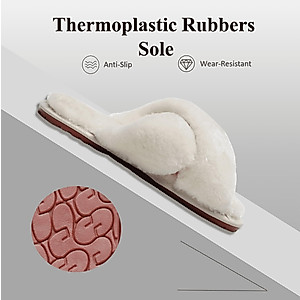 Crazy Lady Women's Fuzzy Fluffy House Slippers Cute Plush Memory Foam Shoes Cross Band Indoor Outdoor Open Toe Sandals(06/White, 7-8)