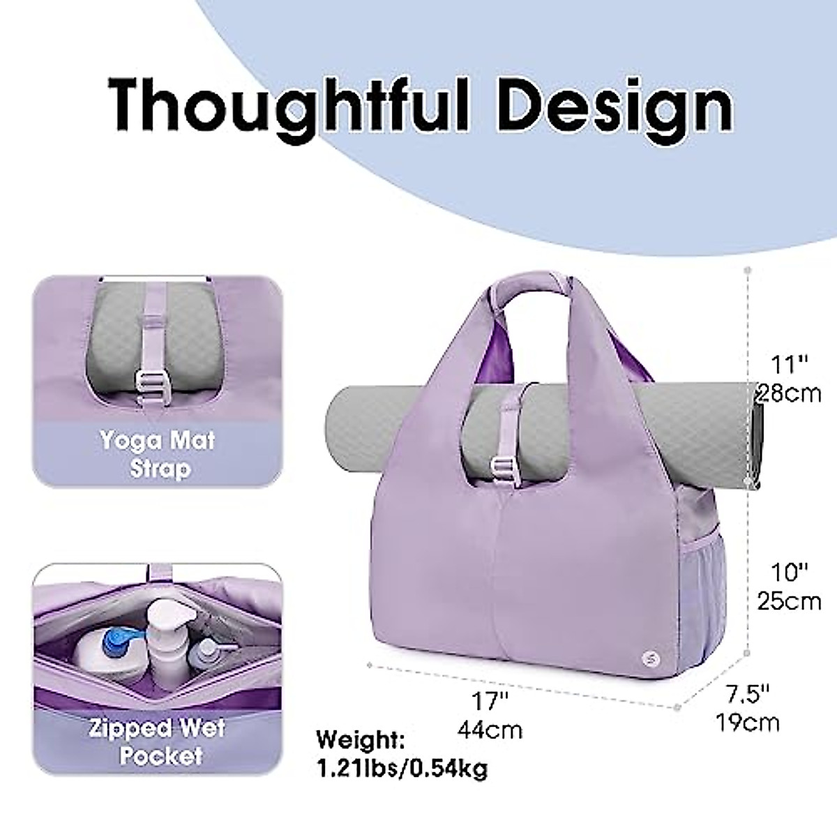 sportsnew Yoga Gym Bags for Women with Shoes Compartment and Wet Dry Storage Pockets with Adjustable Yoga Mat Holder, Purple