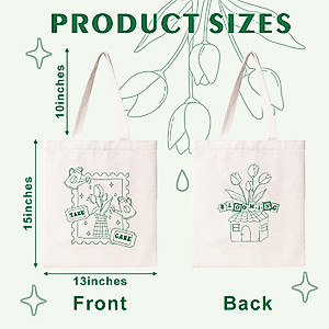 THEYGE Cute Tote Bag Simple Canvas Bag Lovely Funny Pattern Tote Bag for Women Gift Cotton Canvas Tote Bag With Pocket Reusable Grocery Shopping Bag Shoulder Bag