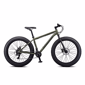 Mongoose Argus Trail Fat Tire Mountain Bike for Adult Men Women, 26-Inch Wheels, Mechanical Disc Brakes, 19-Inch Large Aluminum Hardtail Frame, 16-Speed, Green