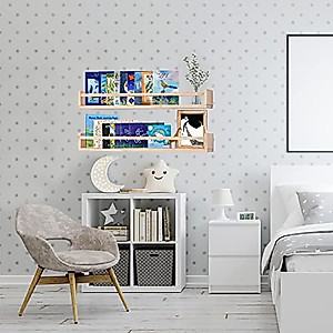 AZSKY Nursery Bookshelf Set of 2,36 Inch Natural Wood Nursery Book Shelves Wall Bookshelves for Kids,Baby Floating Bookshelves for Wall,Bathroom Living Room Decor,Can Be Dyed