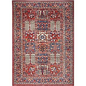 Nourison Fulton Vintage Red 5' x 7' Area Rug, Easy-Cleaning, Non Shedding, Bed Room, Living Room, Dining Room, Kitchen (5x7)