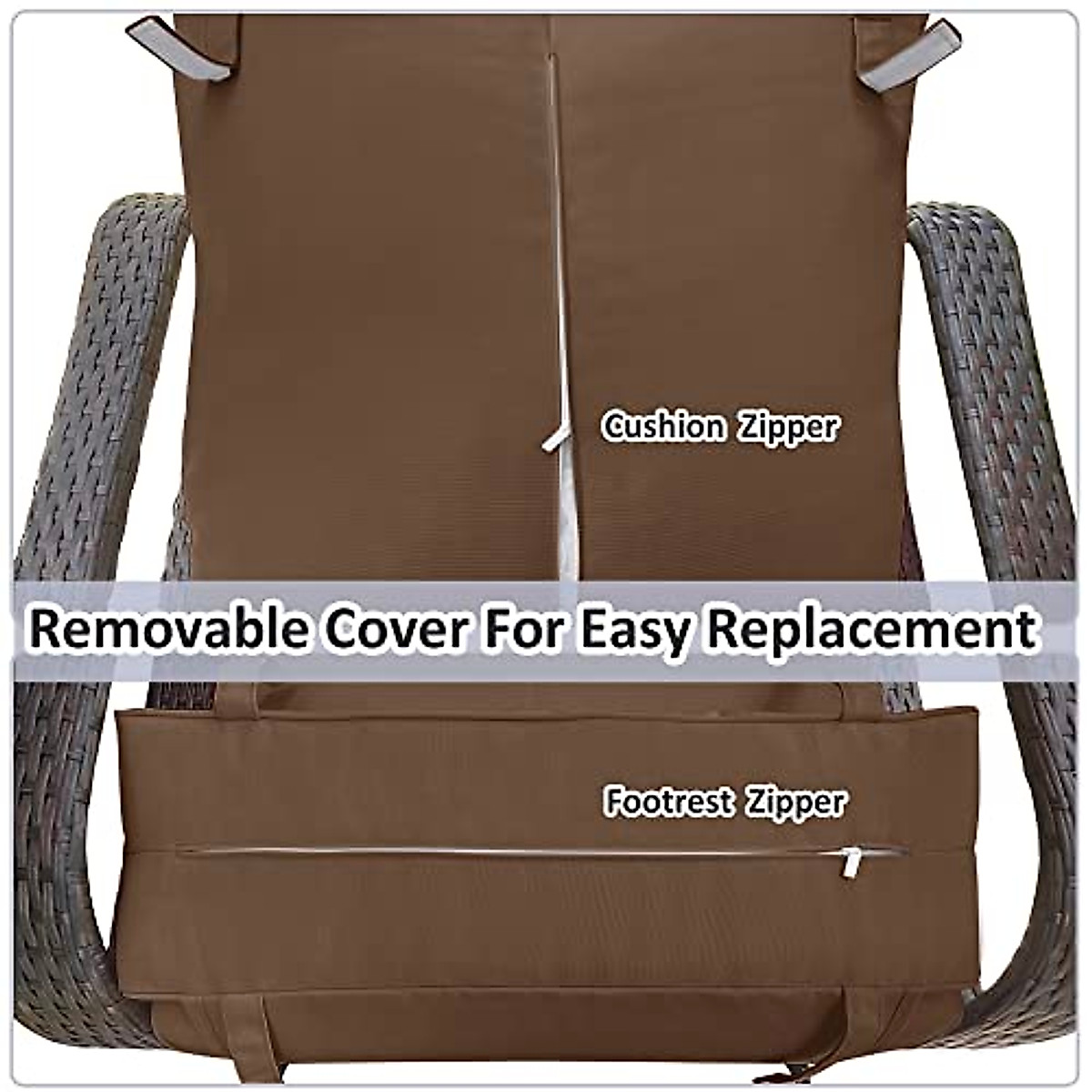 BABYLON Outdoor Wicker Recliner, Patio Recliner Adjustable Chair with 5.11" Cushions and Ottoman, UV/Rust/Weather Resistant/Aluminum Frame/Hand Woven, Brown Color