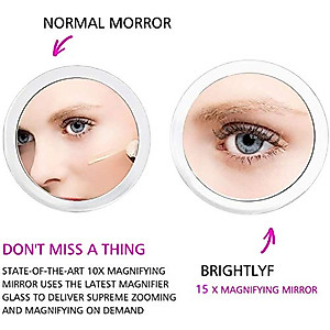 Glam Hobby15X Magnifying Mirror – Use for Makeup Application - Tweezing – and Blackhead/Blemish Removal – 6.3 Inch Round Mirror with Three Suction Cups for Easy Mounting