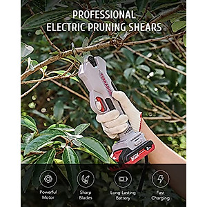 TERRADISE Electric Pruning Shears for Gardening, Power Garden Shears with Rechargeable 2000mAh Battery & Sheath, Cordless Hand Pruner w Adjustable Cutting Width, Hand Held Tree Trimmer Hedge Shears