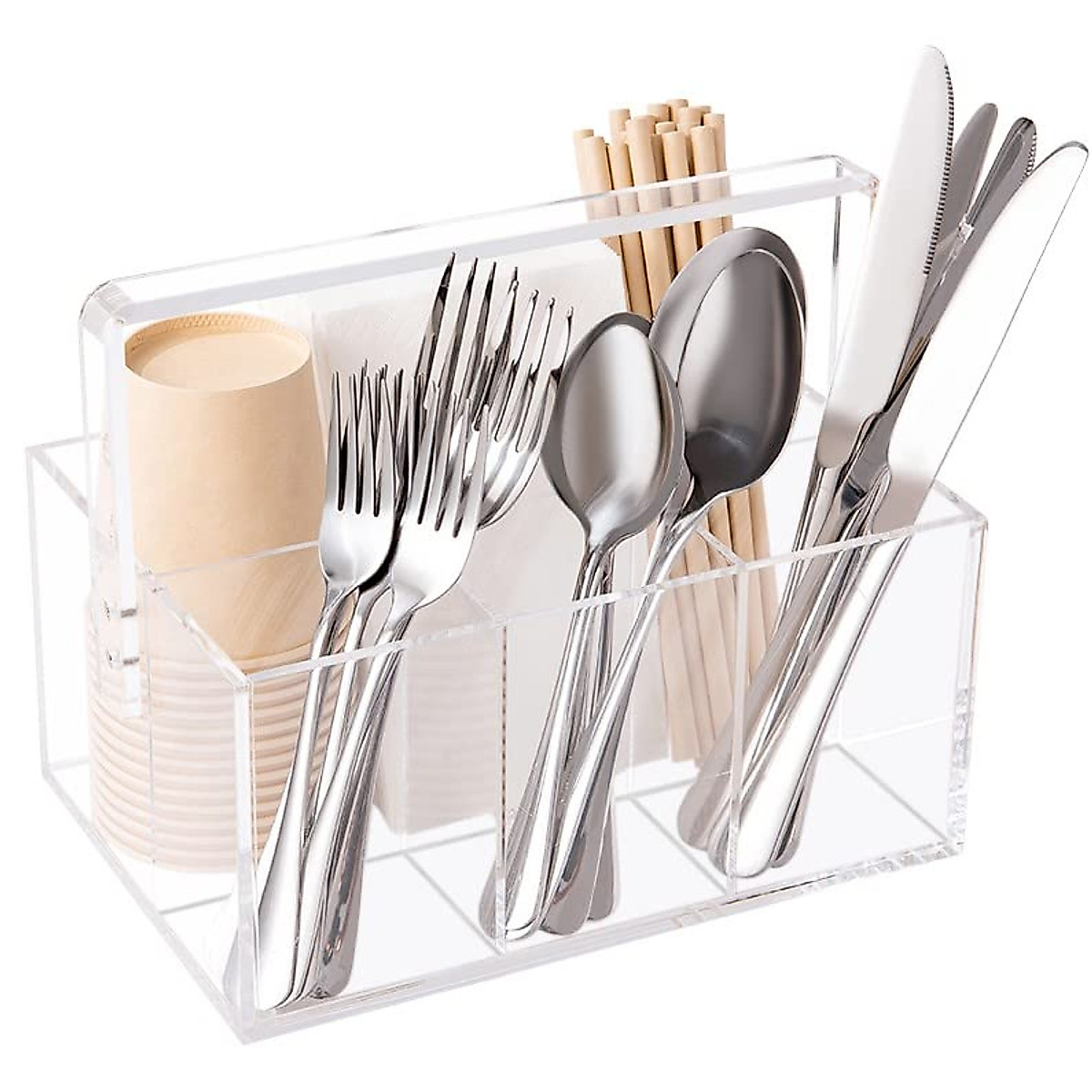 Utensil Holder Silverware Caddy Countertop Cutlery Organizer For Napkins Flatware Spoon Fork Knife For Picnic Party Plastic Acrylic