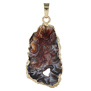 SUNYIK Irregualr Natural Agate Quartz Geode Druzy Pendant Necklace Healing Crystal,Gold Plated, 0.8"-1.6"