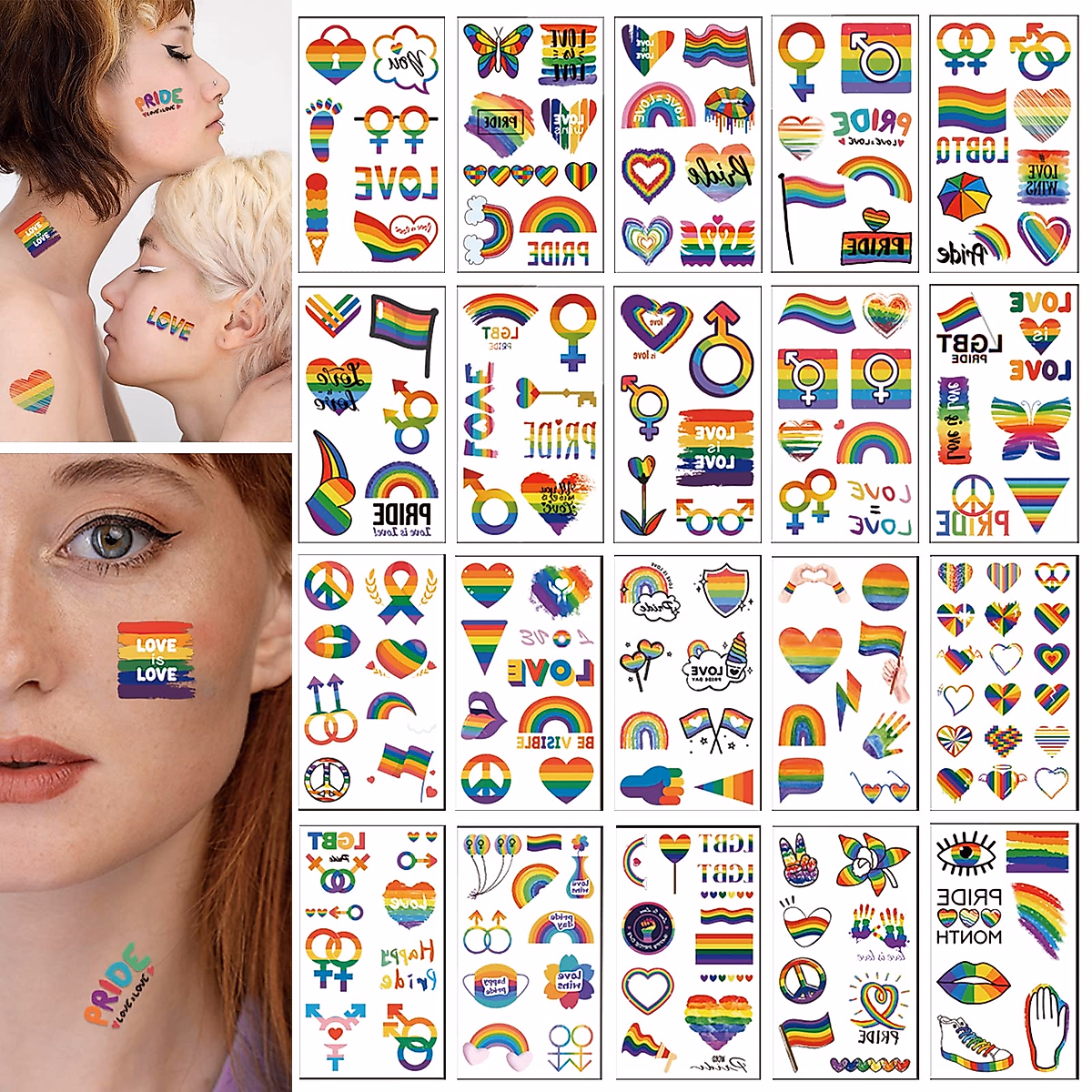200+ Pcs Pride Tattoos,Gay Pride Tattoos, 20 Sheets Pride Temporary Tattoos, Waterproof Rainbow Flag Tattoo Stickers for Pride Equality Parades and Celebrations