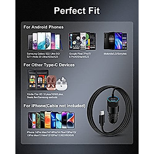 USB C Car Charger, 60W Fast Charge Type C Car Charger Cigarette Lighter Adapter with 3Ft Type C Cable Fast Charging for Samsung Galaxy S23/S22/S21/S20/Note 20/A03s/A23/A53/A04s, Google Pixel 7/6/5/4XL