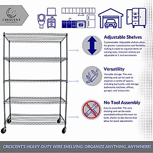 Crescent 4000 LBS 48L 18W 76H Epoxy Coated Gray, 5 Tier Racks for Storage, Heavy Duty Wire Shelving Rack with 4" Casters