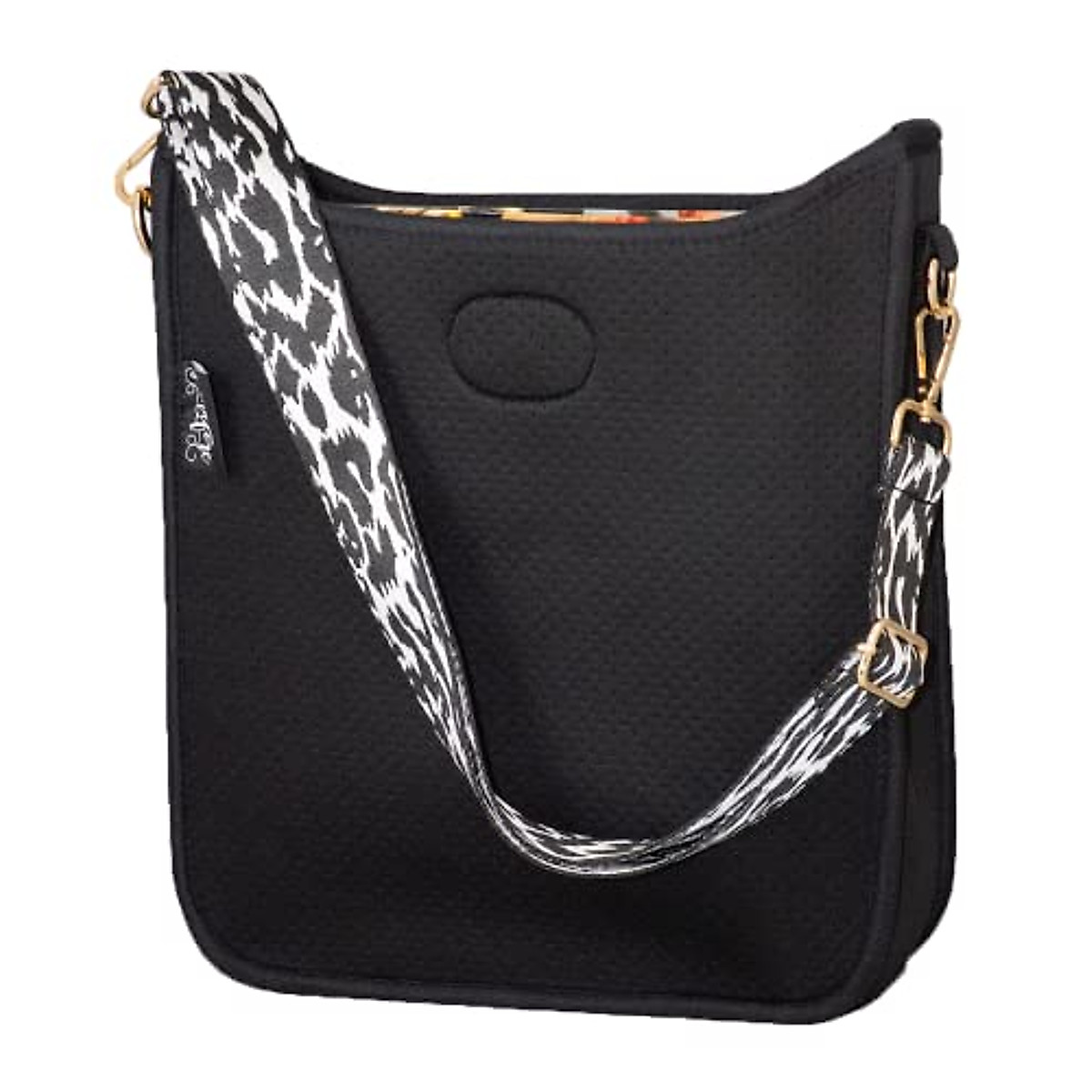 Pinafore Black Crossbody Neoprene Messenger Bag for Women - Multipurpose Fashion Handbag with Adjustable Shoulder Guitar Strap - Perfect Travel Purse for Women - Durable and Machine Washable