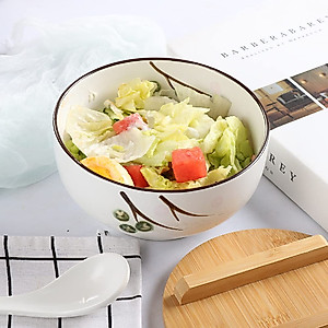 Yeking Japanese Ramen Bowls Japanese Rice Bowl (Contains chopsticks and spoons) Japanese White Ceramic Ramen Noodle Bowl Hand Drawn Rice Bowl Retro Tableware Noodle Bowl 6.5 inch