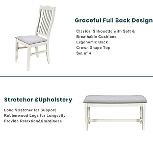 Bellemave Dining Table Set for 6 Kitchen Table with Bench and Chairs Farmhouse Wood Dining Room Table Set with Storage Drawer 6 Piece Dinner Table Set, Butter Milk