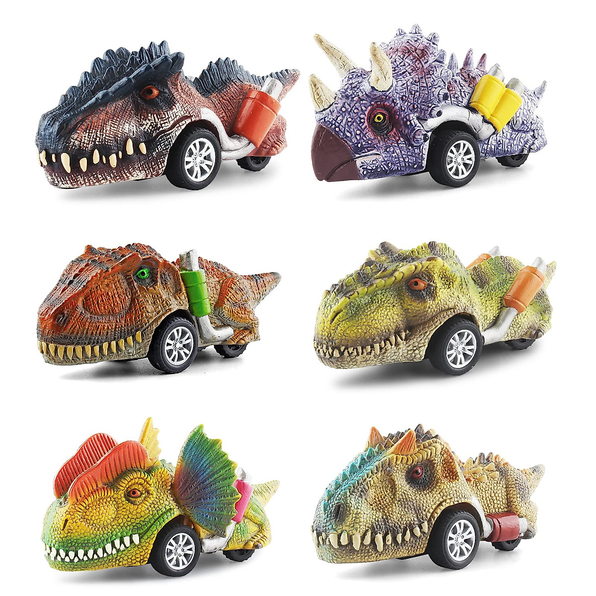 DINOBROS Dinosaur Toys for Kids 3-5, Pull Back Dinosaur Cars for 3 4 5 6 7 Year Old Boys Girls 6 Pack Dino Toys Gifts for Toddlers