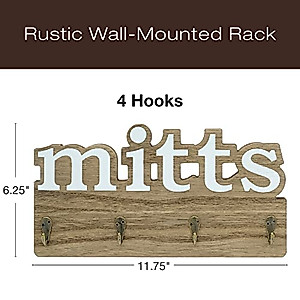 EXCELLO GLOBAL PRODUCTS Rustic Mitts Wall Mounted Hanging Entryway Organizer with 4 Hooks. 11" x 6" Use as hat Organizer, Key Holder, Glove Holder. Perfect for Entryway, Kitchen, Bathroom, Hallway
