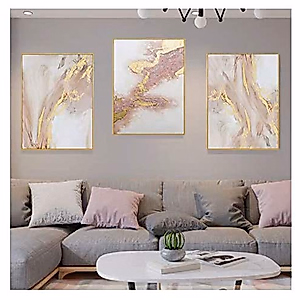 3 Piece Framed Canvas Wall Art Pink Gold Abstract Painting Water Flow Shape Modern Home Decor Ready to Hang 24x48 inches