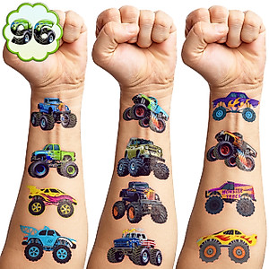 Monster Truck Temporary Tattoos for Kids | Birthday Party Supplies Favors Super Cute Fake 96PCS Tattoos Stickers Party Decorations Boys Girls School Rewards Gifts