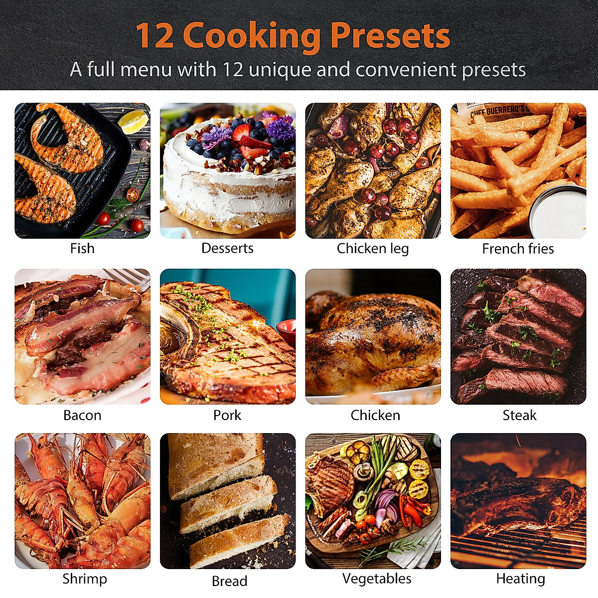 CROWNFUL 7 Quart Air Fryer, Oilless Electric Cooker with 12 Cooking Functions, LCD Touch Digital Screen with Precise Temperature Control, Nonstick Basket, 1700W, UL Listed-White