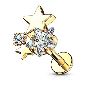 Pierced Owl 16GA Stainless Steel CZ Crystal Star Cluster Top Labret Monroe Cartilage Ear Stud (Gold Tone)