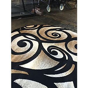 Bellagio Modern Round Contemporary Area Rug Black Carpet King Design 341 (5 Feet 3 inch X5 Feet 3 Inch )