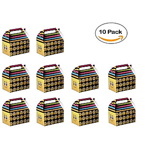 Hammont Paper Treat Boxes -10 Pack- Party Favors Treat Container Cookie Boxes Cute Designs Perfect for Parties and Celebrations 6.25" x 3.75" x 3.5" (Emoji)