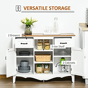 HOMCOM 42" Sideboard Buffet Cabinet, Accent Kitchen Cabinet, Coffee Bar Cabinet with Storage Drawers and Adjustable Shelves for Living Room, White