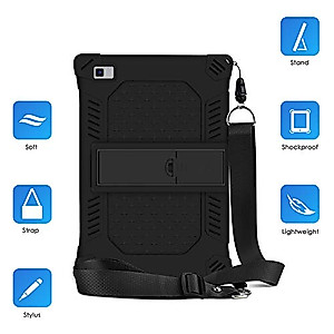 DETUOSI Silicone Case for Teclast M40 Plus/M40 with Stylus Pen & Shoulder Strap, Multi-Angle Case, Soft Lightweight Protective Cover for Teclast P20S/ P20HD/ 8Pritom Tronpad L10, Black